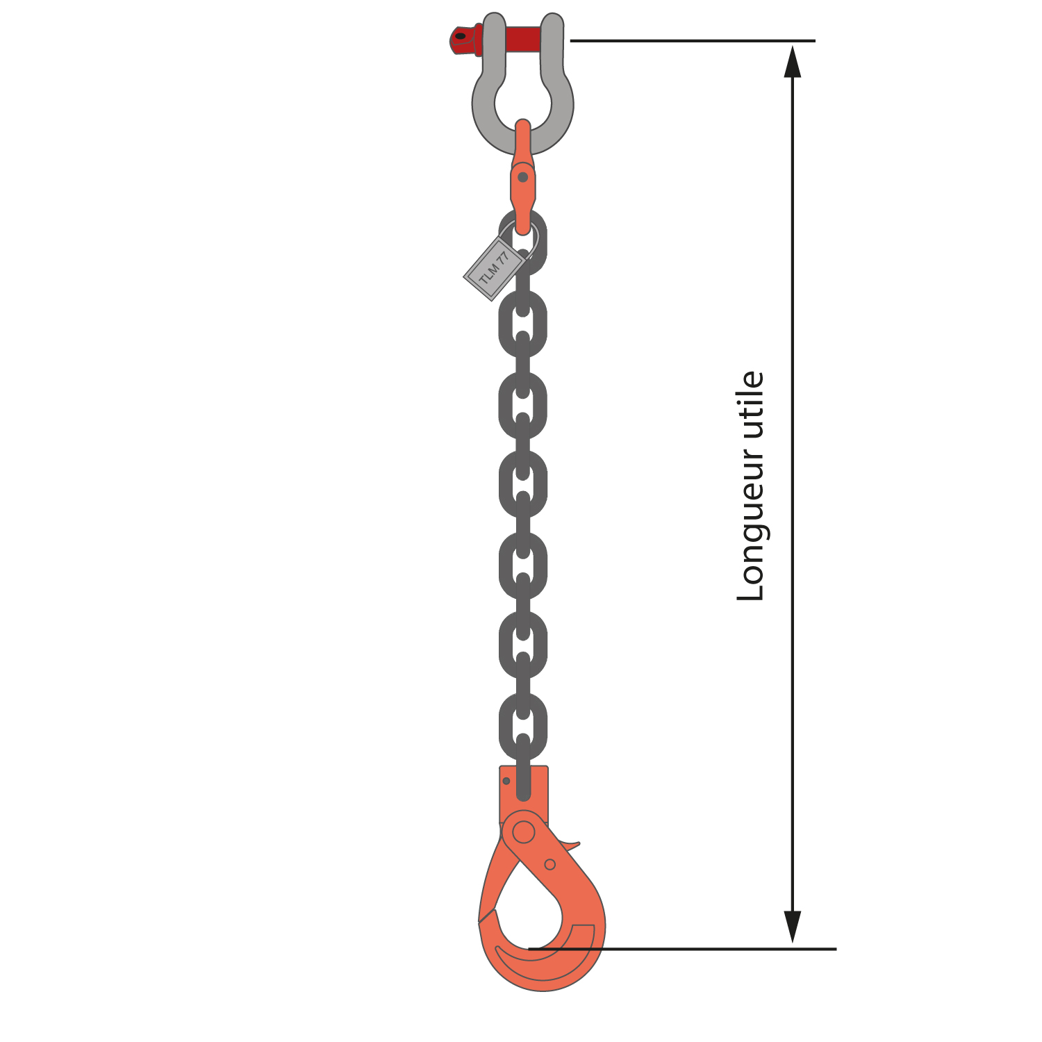Elingue en chaîne 1 brin avec Manille Lyre HR et crochet à verrouillage ...